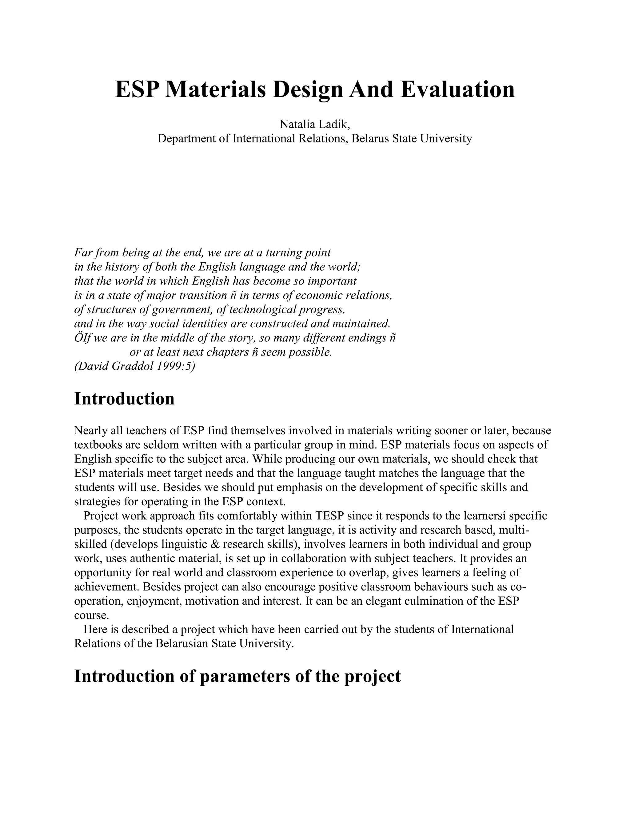 Esp materials design and evaluation | DOCX