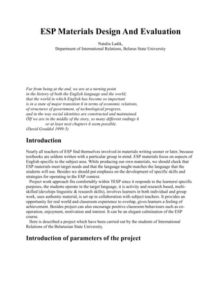 Esp materials design and evaluation | DOCX