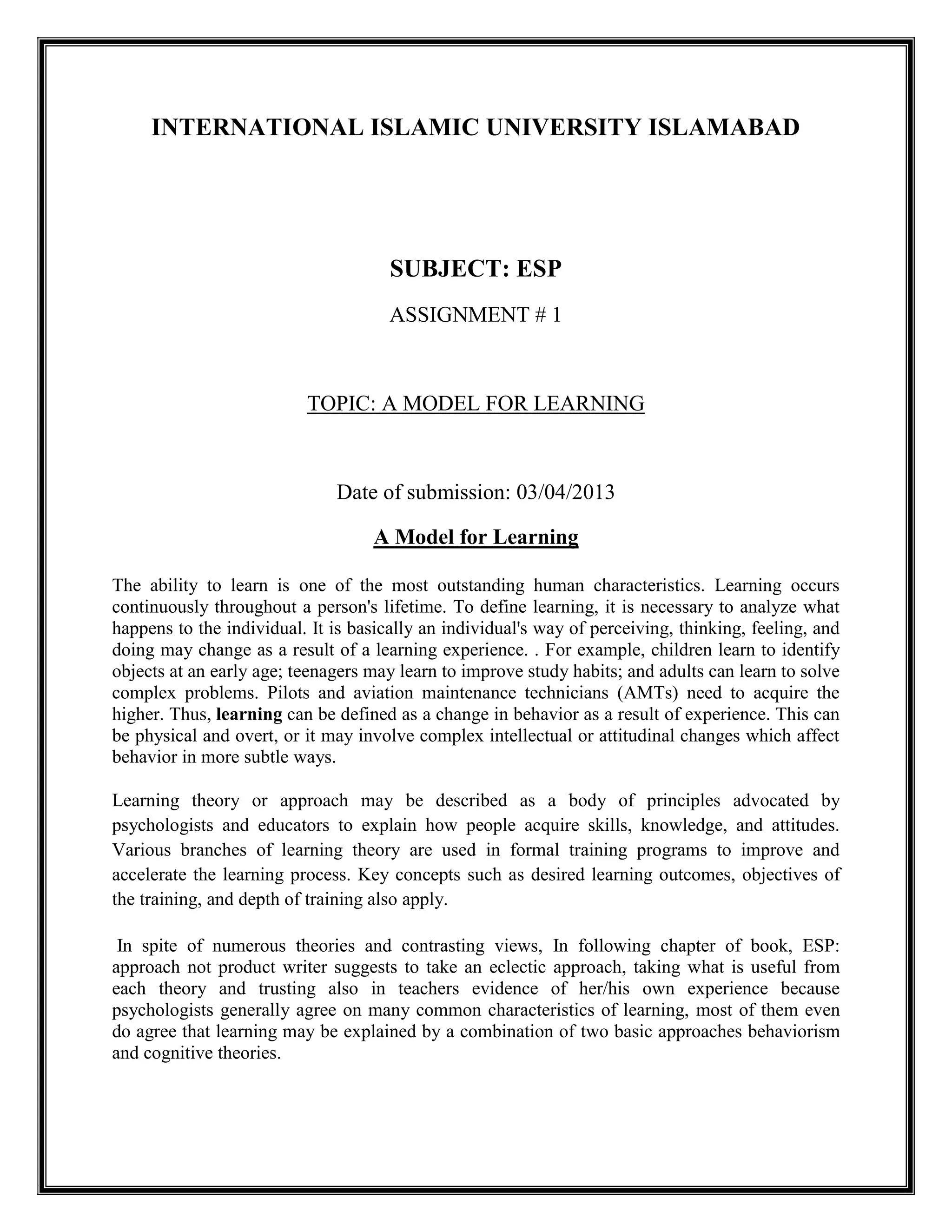 Esp model for learning | DOCX