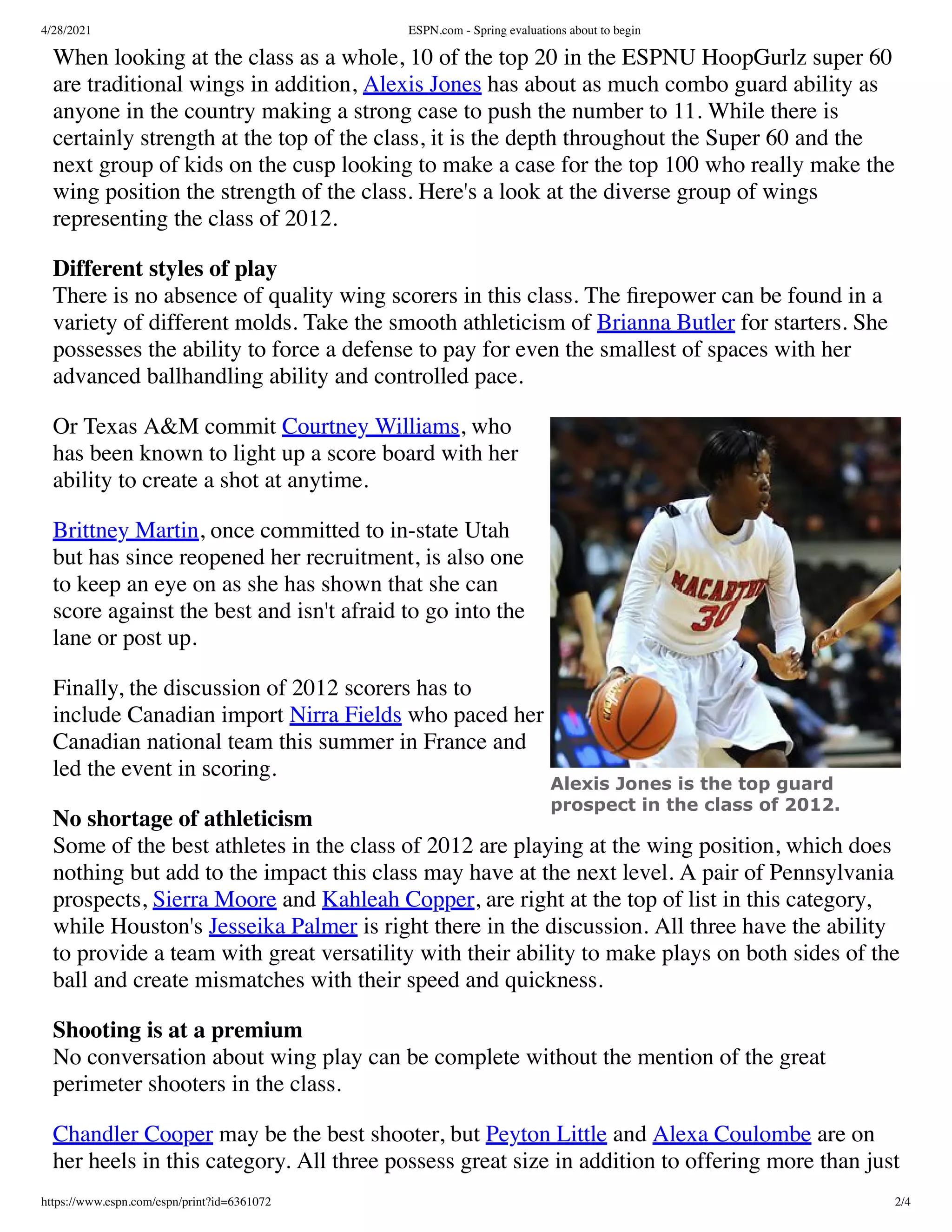 Espn.com spring evaluations about to begin | PDF