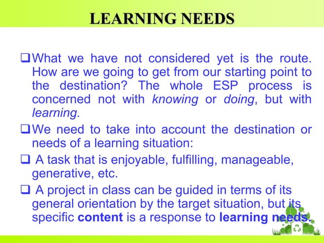 Esp Needs Analysis | PPTX | Educational Assessment | Education