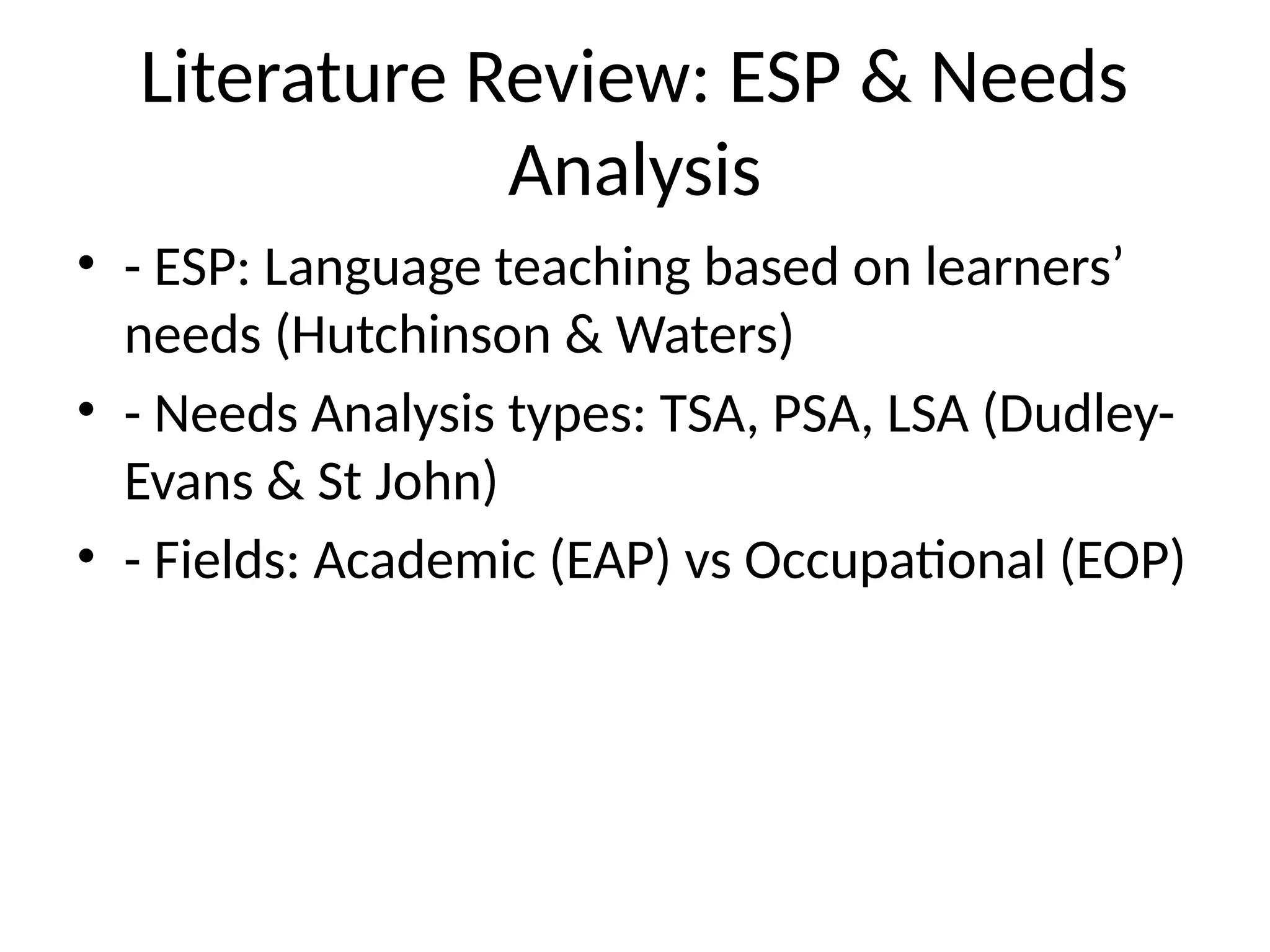 english for specific purpose (need analysis) | PPTX
