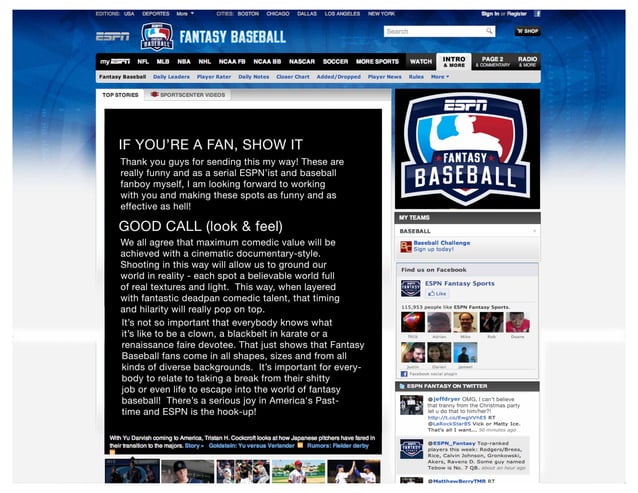 ESPN Fantasy Baseball Commercial Treatment | PPT