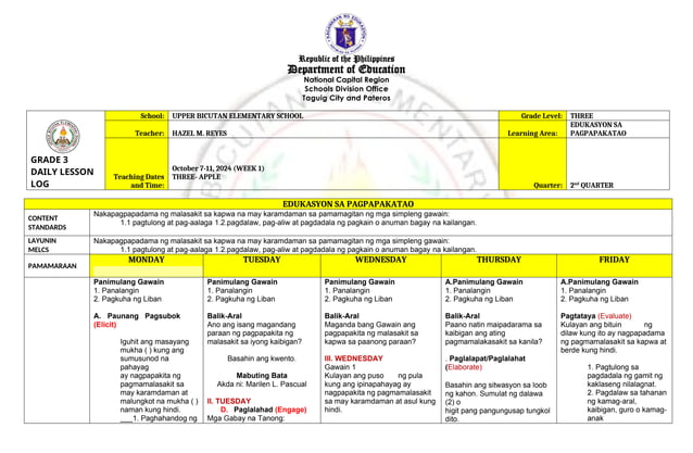 Edukasyon sa Pagpapakatao-DLL-Grade-3 lesson | DOCX