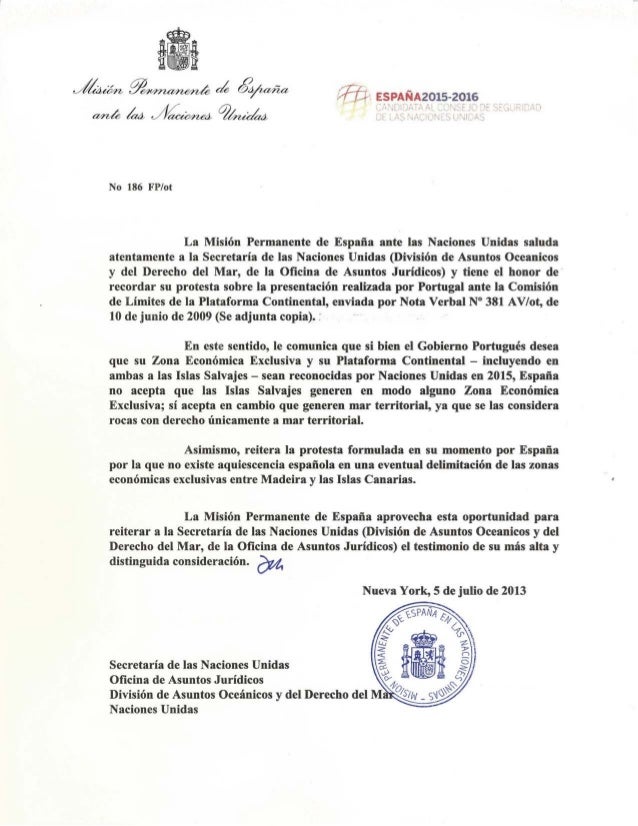 Nota Verbal da Missão Permanente de Espanha junto das Nações Unidas