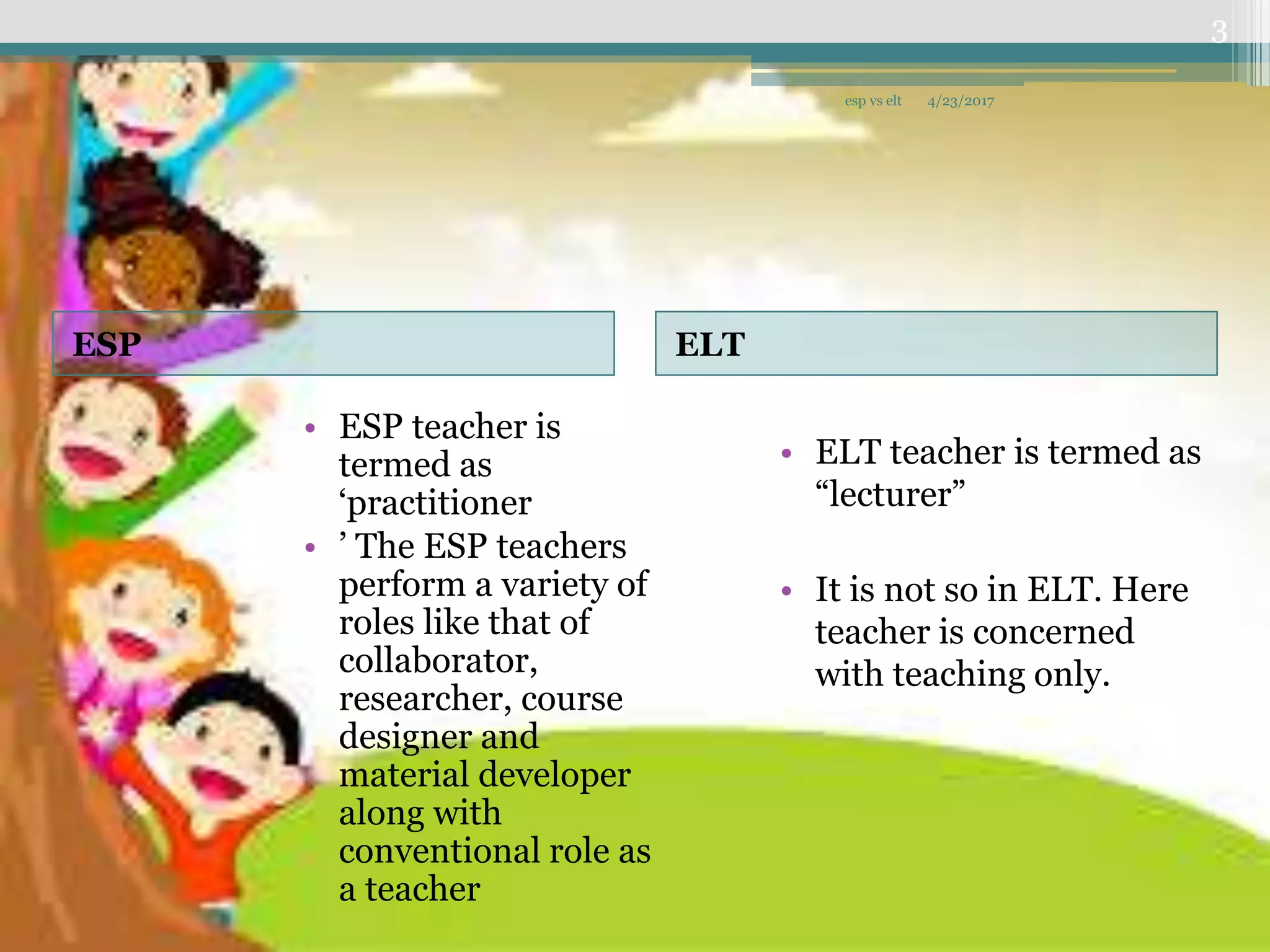 difference between ESP and ELT | PPTX