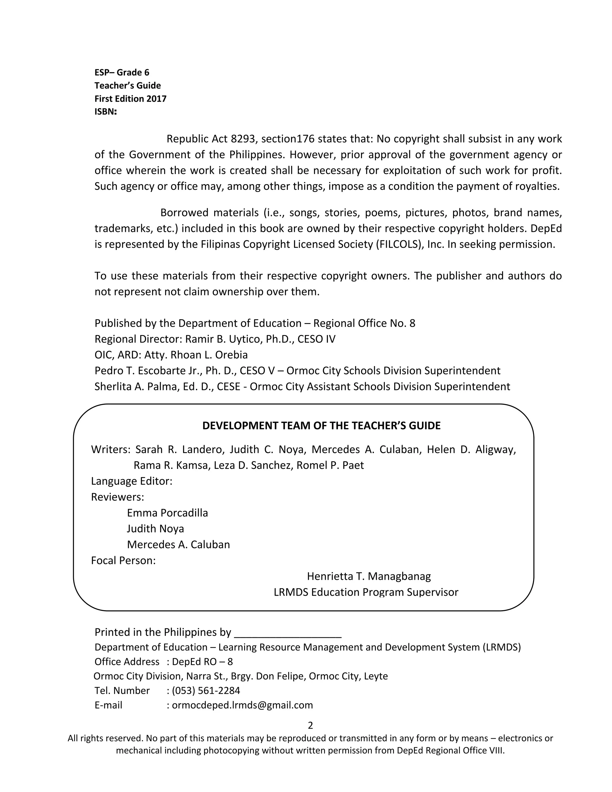 ESP 6 K-12 Teacher's Guide (Quarter 1) | PDF