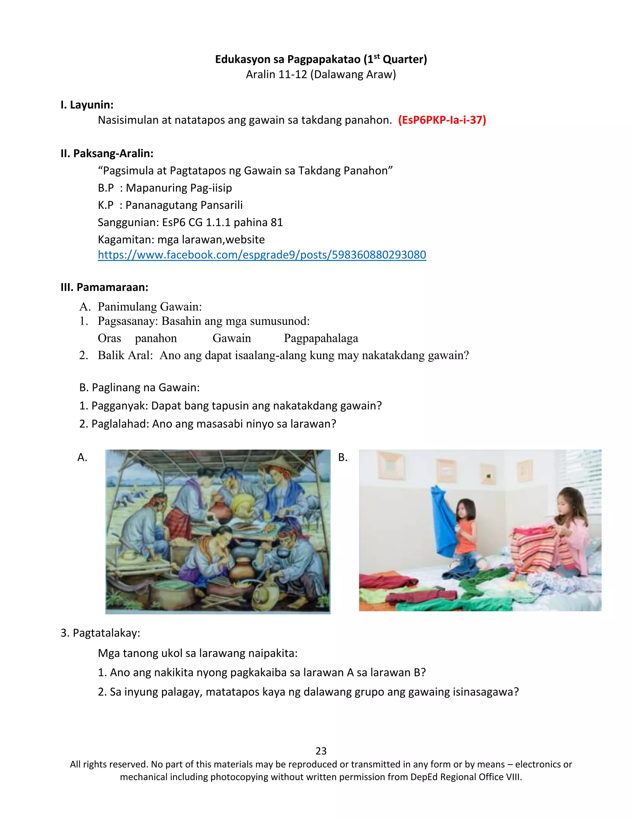 ESP 6 K-12 Teacher's Guide (Quarter 1) | PDF