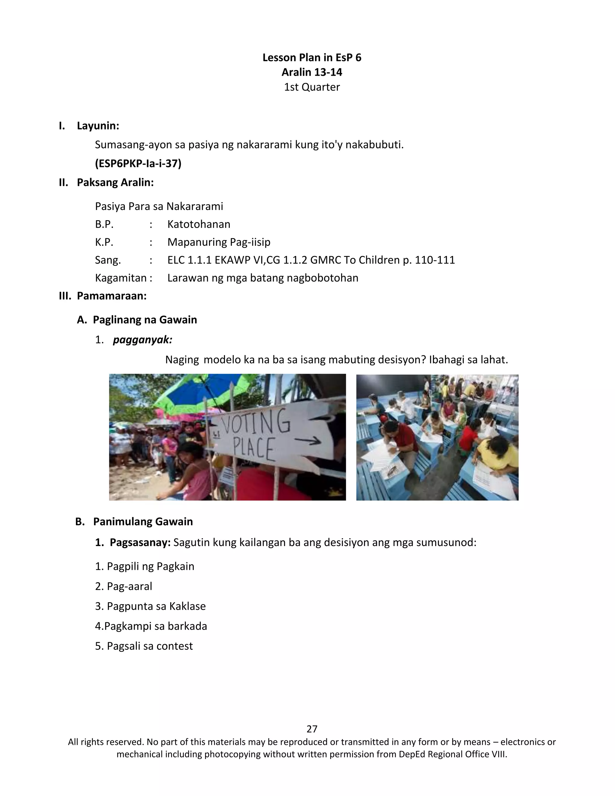 ESP 6 K-12 Teacher's Guide (Quarter 1) | PDF