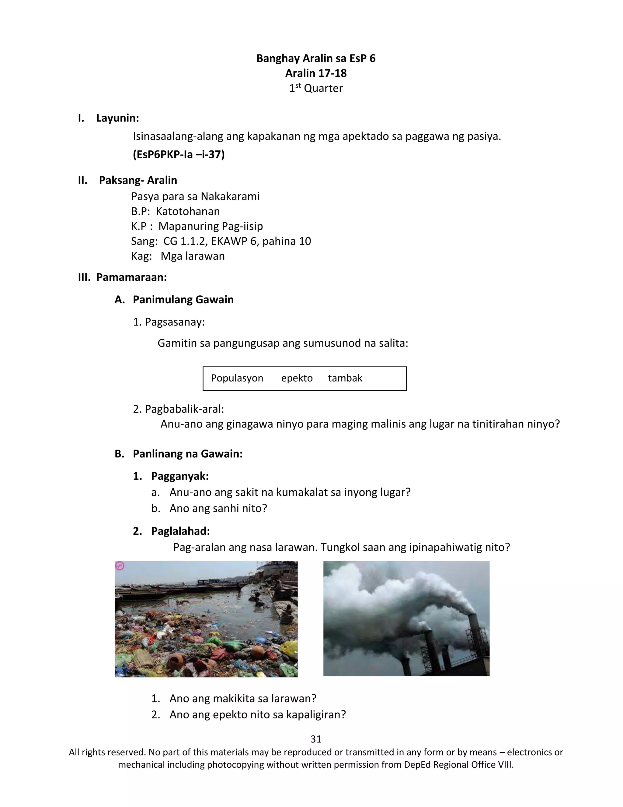 ESP 6 K-12 Teacher's Guide (Quarter 1) | PDF
