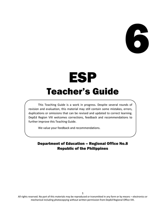 ESP 6 K-12 Teacher's Guide (Quarter 1) | PDF