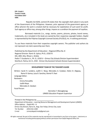 ESP 6 K-12 Teacher's Guide (Quarter 1) | PDF