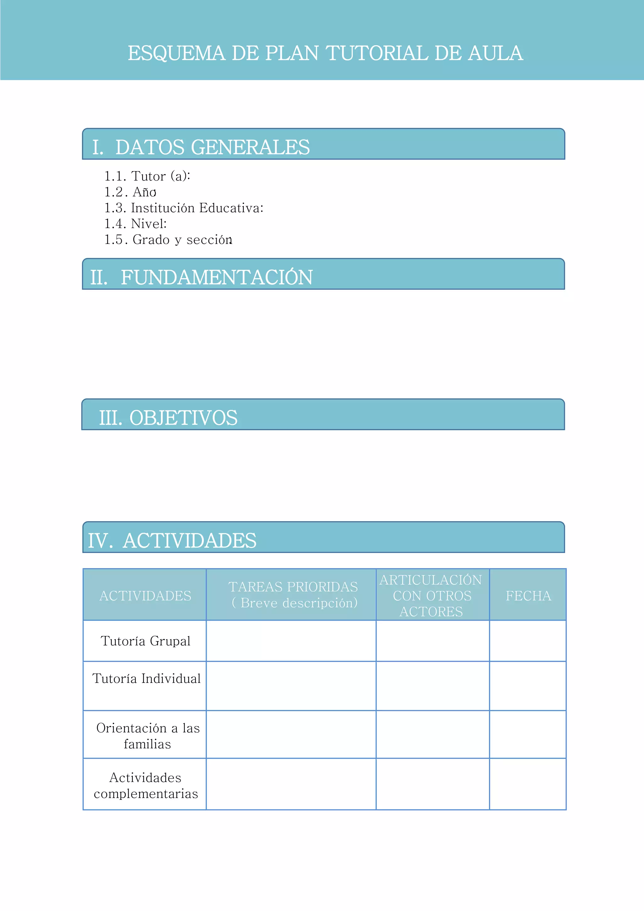 ESQUEMA DE PLAN TUTORIAL DE AULA. | PDF