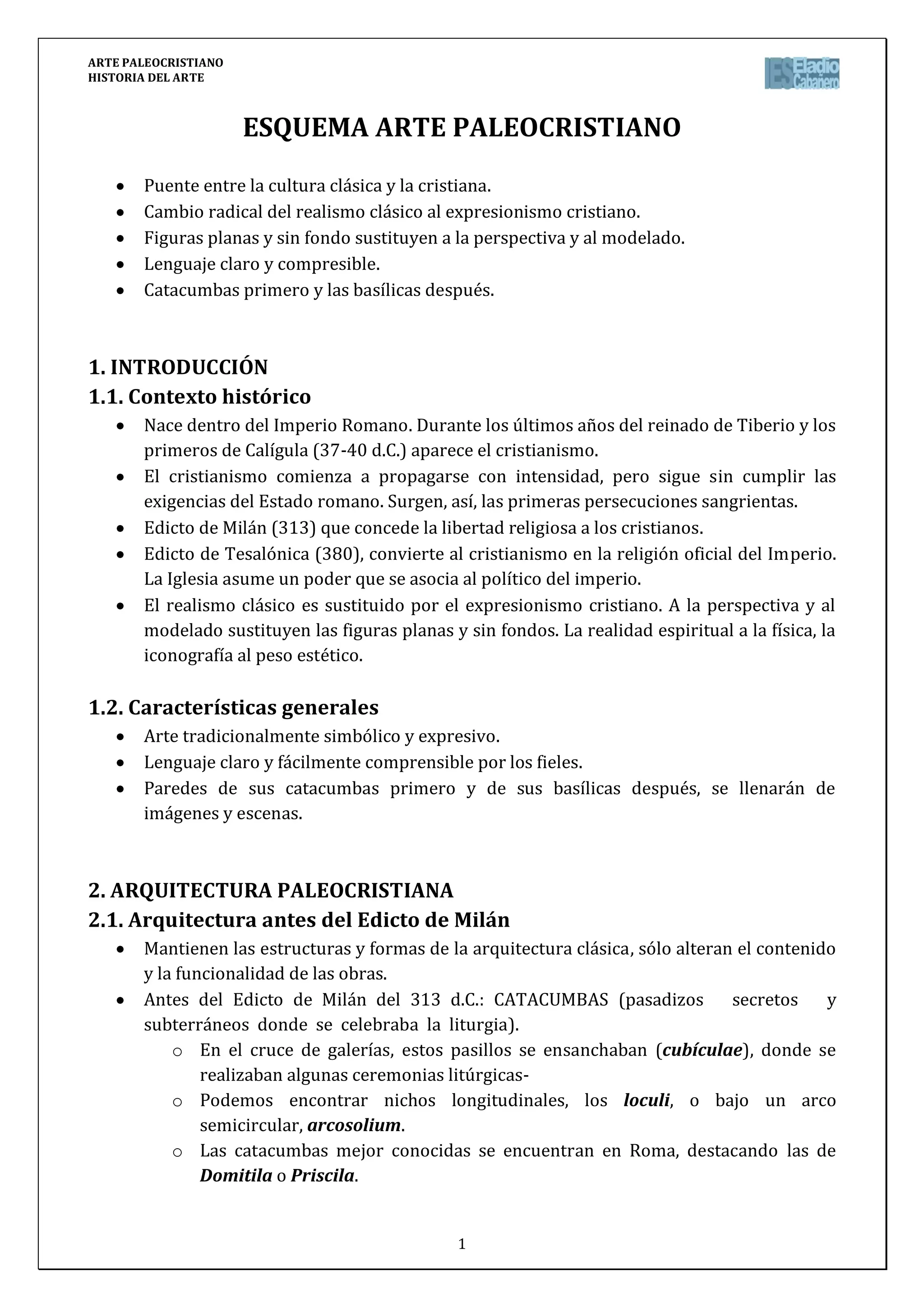 Esquema arte paleocristiano | PDF