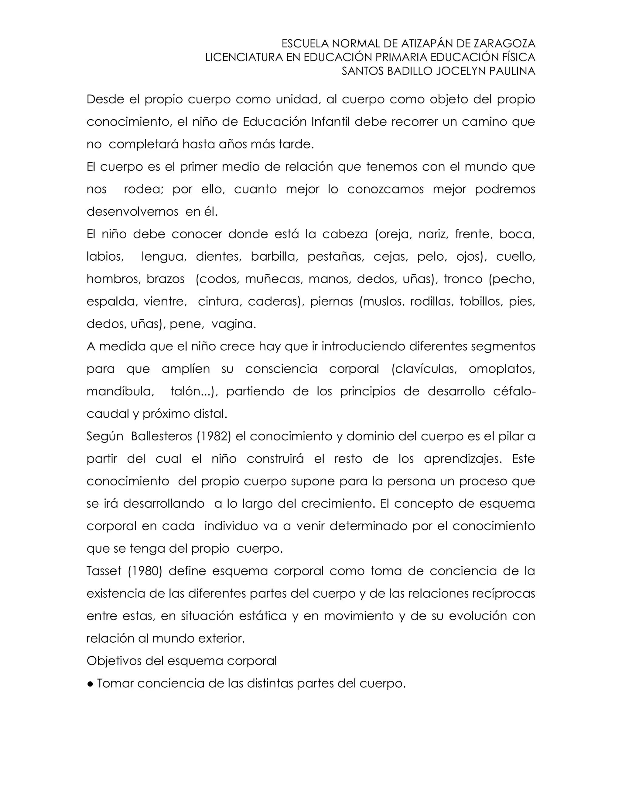 Esquema corporal | DOCX