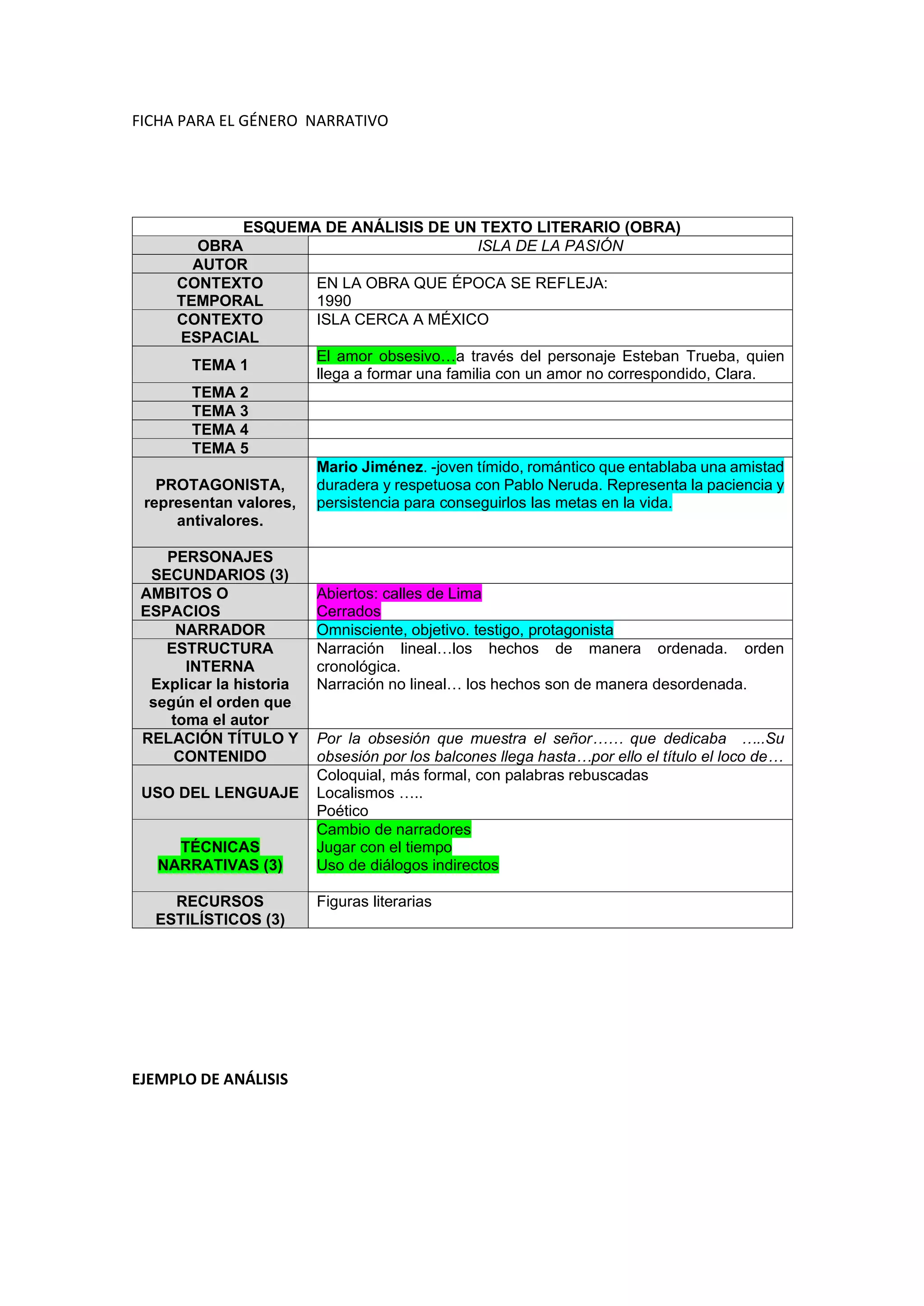 Esquema de análisis de un texto literario 1 | PDF | Romance | Genres