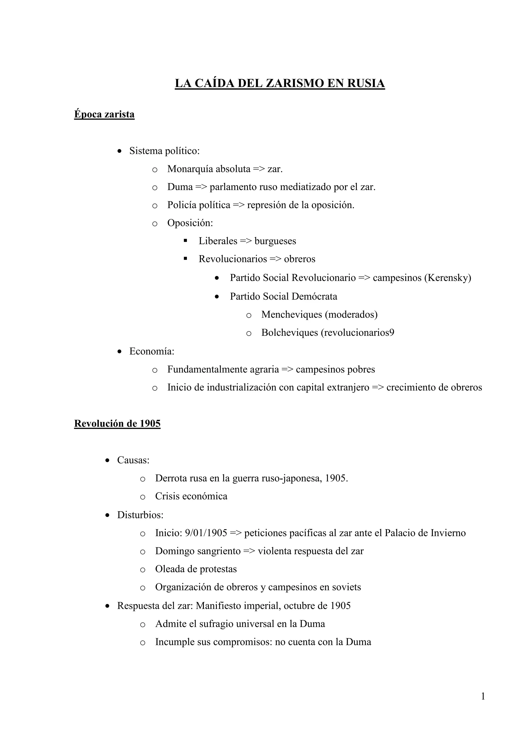 Esquema la caída del zarismo revol1917 | PDF