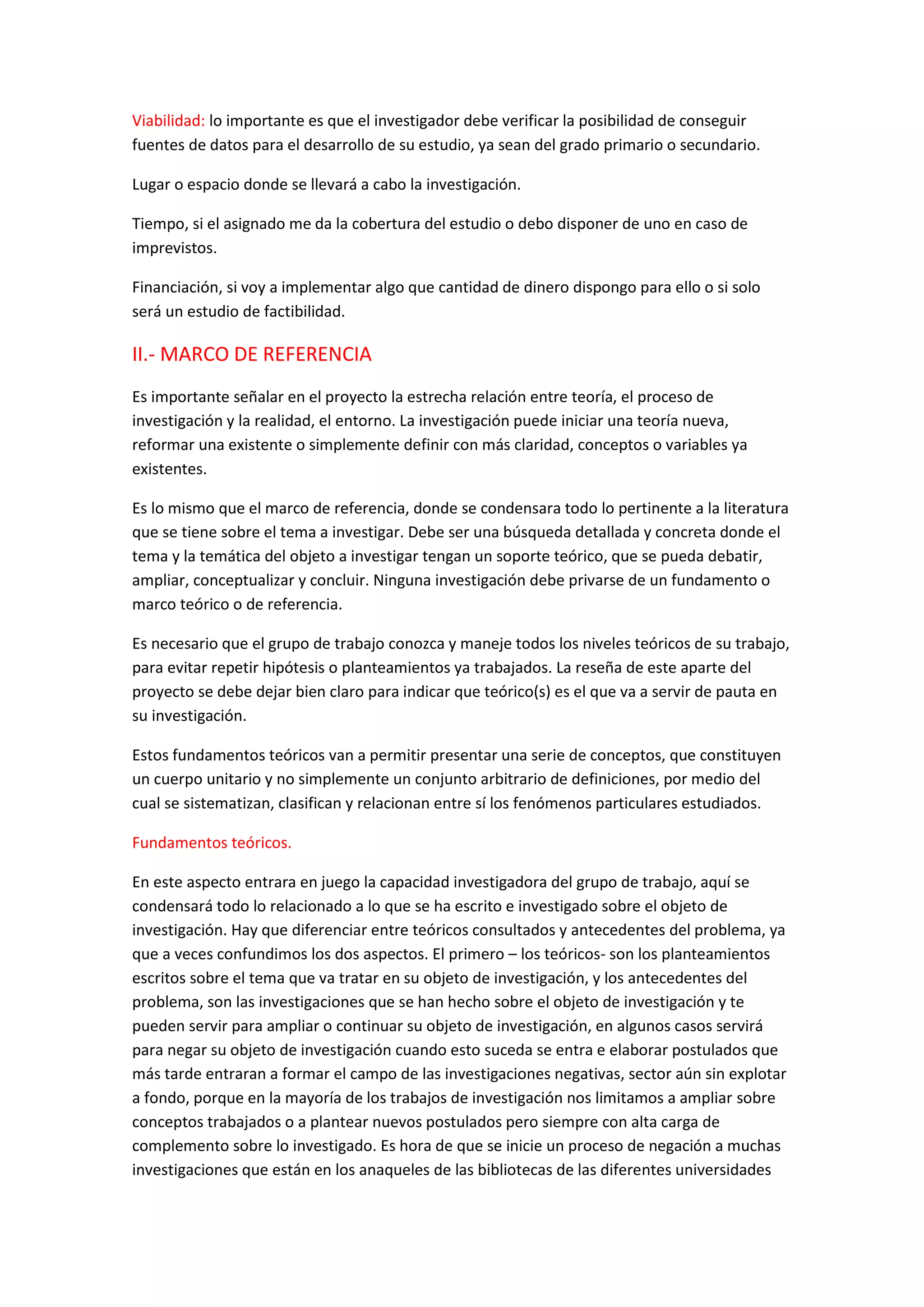 Esquema para la elaboración de un proyecto de investigación | DOCX
