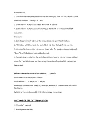 ESR (Erytrorocyte Sedimentation rate) | RTF