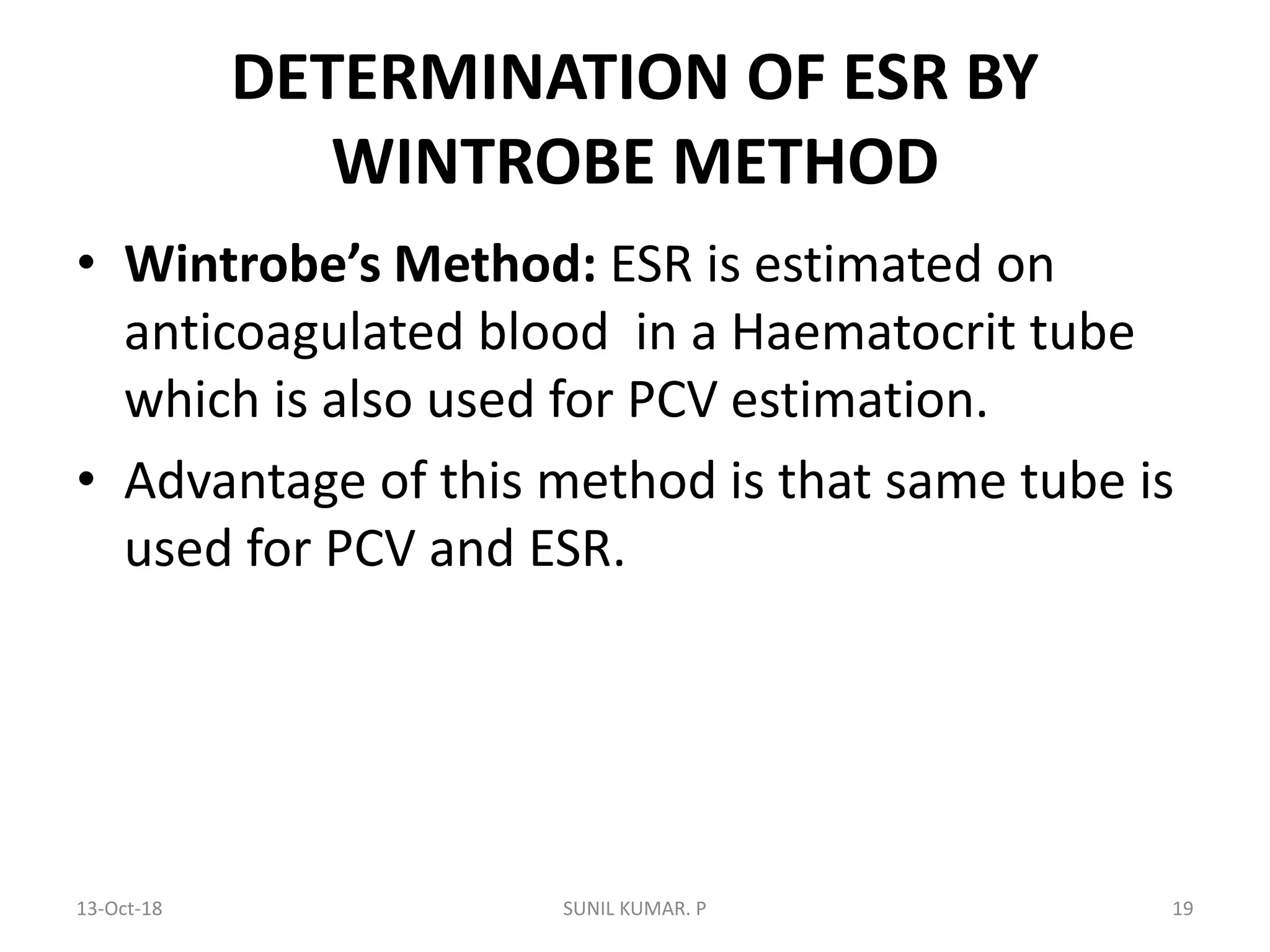 Erythrocyte Sedimentation Rate (ESR) | PPTX