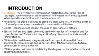 erythrocyte sedimentation rate(ESR) .pptx