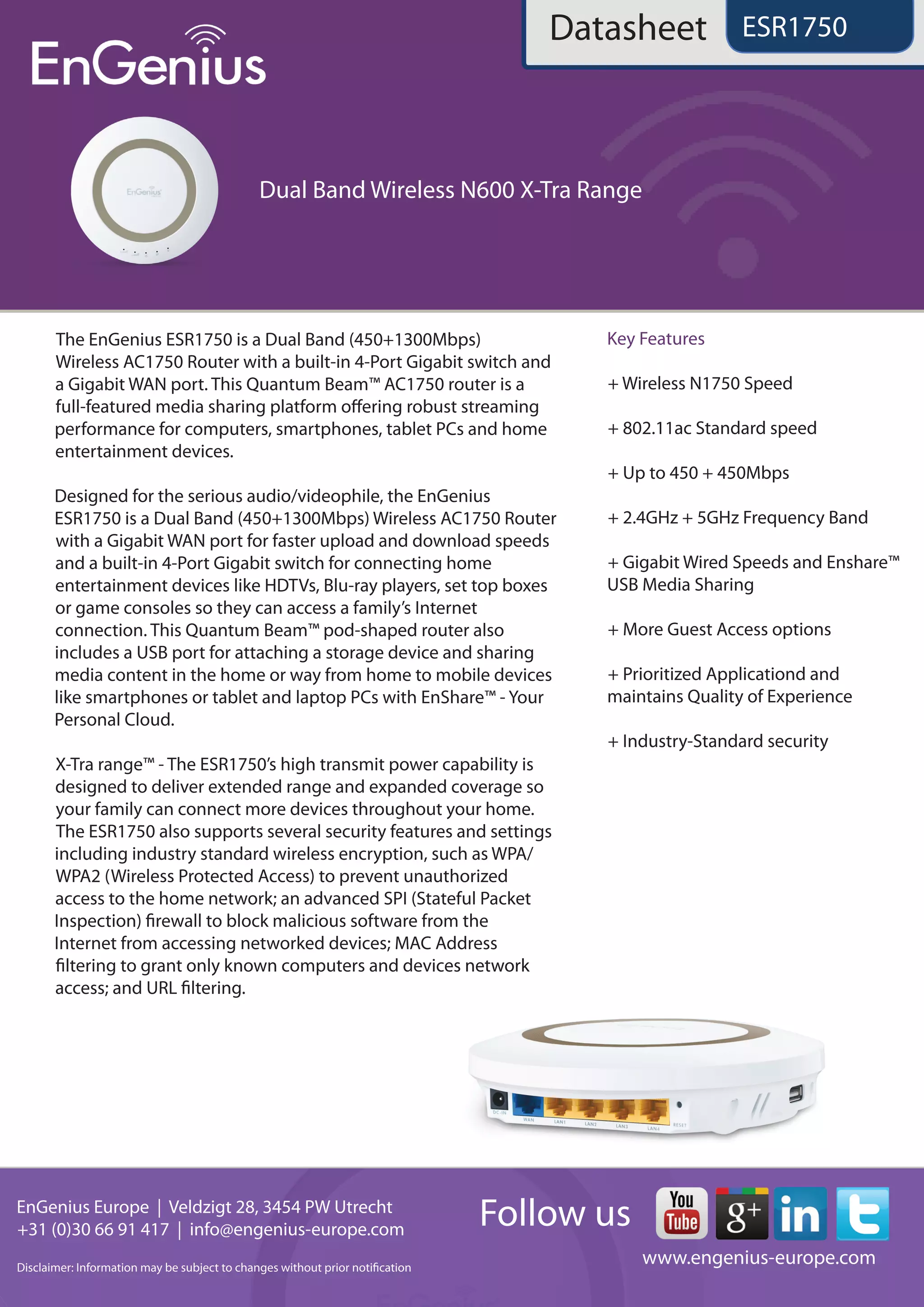 Datasheet EnGenius ESR1750 | PDF