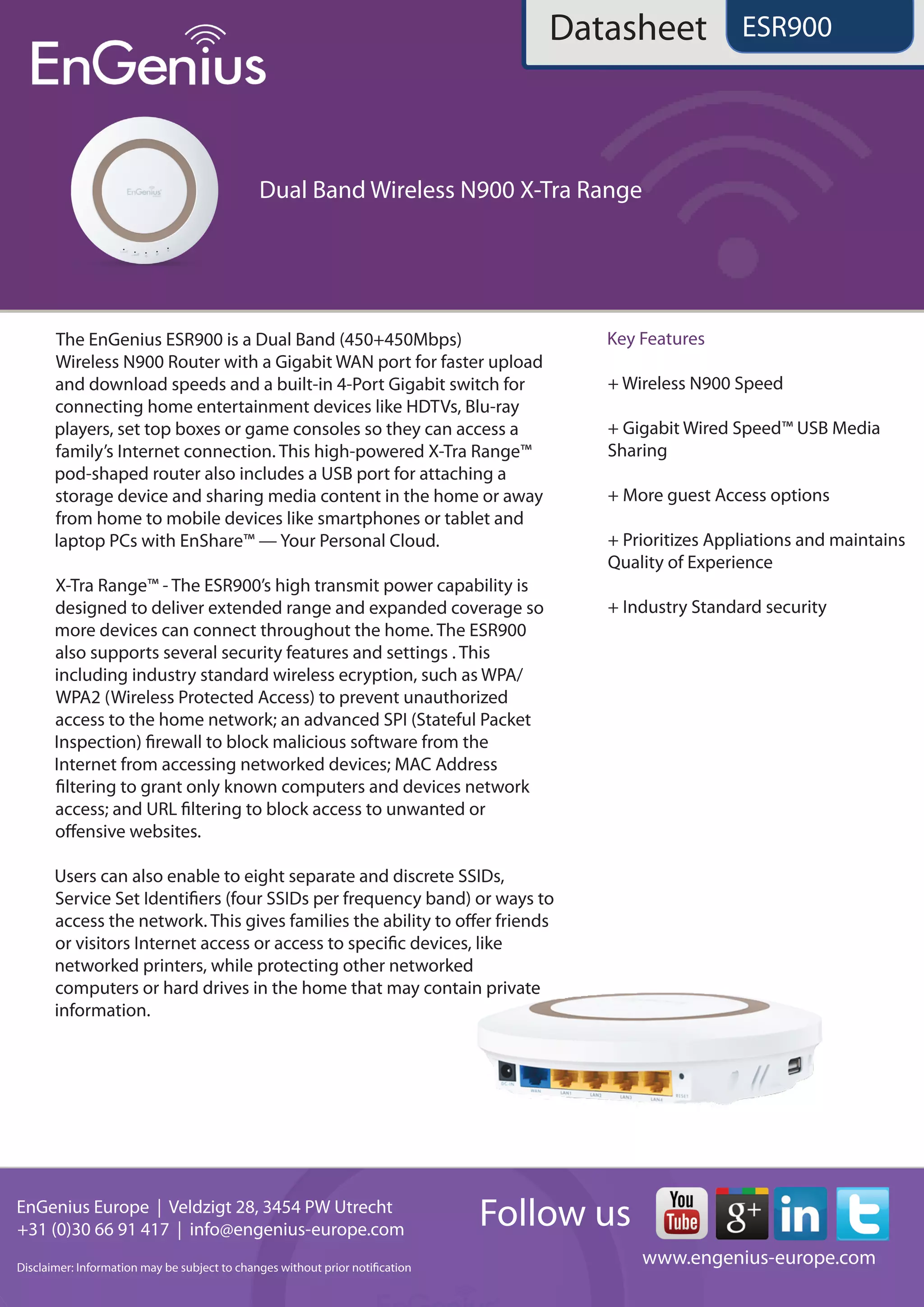 Datasheet EnGenius ESR900 | PDF
