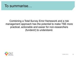 Total Survey Error across a program of three national surveys: using a ...