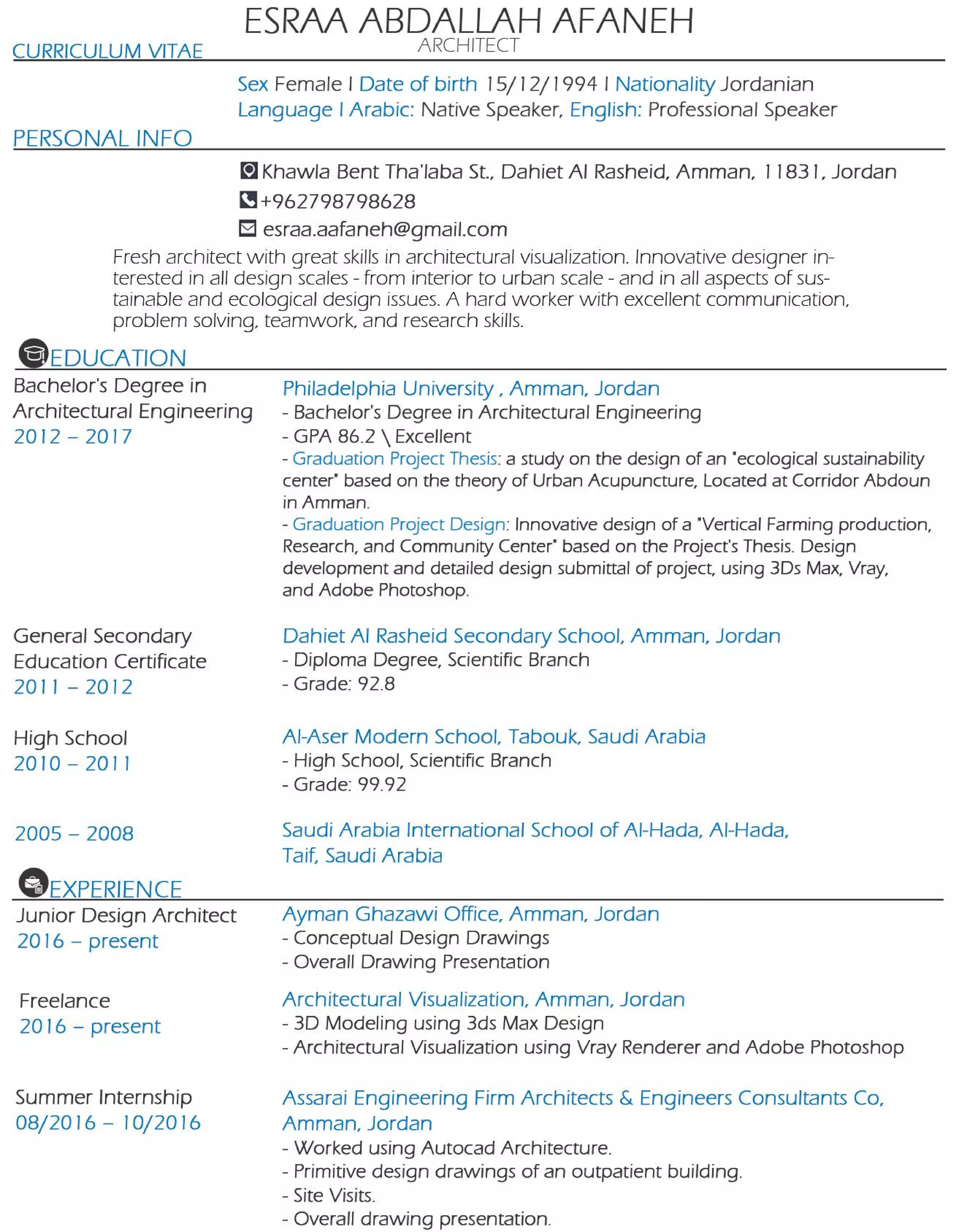 curriculum vitae - Esraa Afaneh | PDF