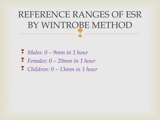 Erythrocyte sedimentation rate AND PCV. | PPT