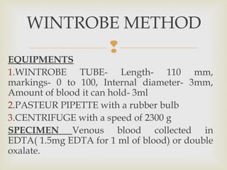 Erythrocyte sedimentation rate AND PCV. | PPT
