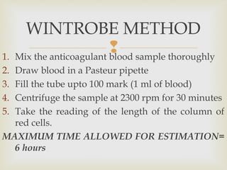 Erythrocyte sedimentation rate AND PCV. | PPT