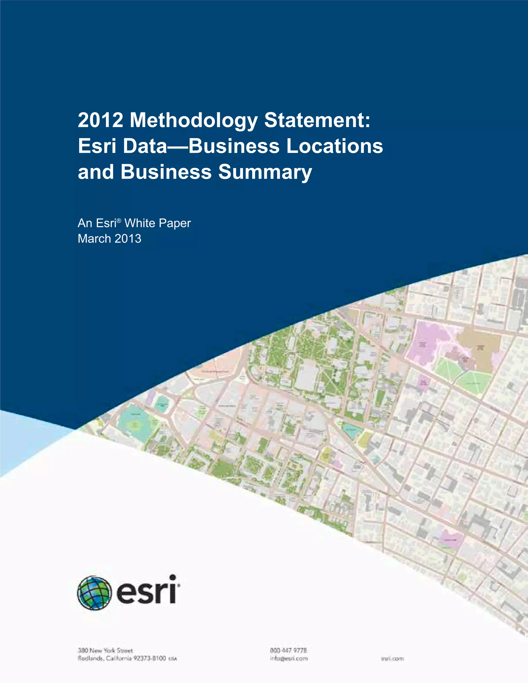 Esri Data: Business Locations and Business Summary 2012 Methodology ...