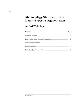 Esri Data Tapestry Segmentation Methodology Statement | PDF