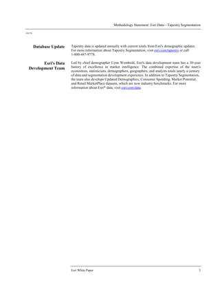 Esri Data Tapestry Segmentation Methodology Statement | PDF