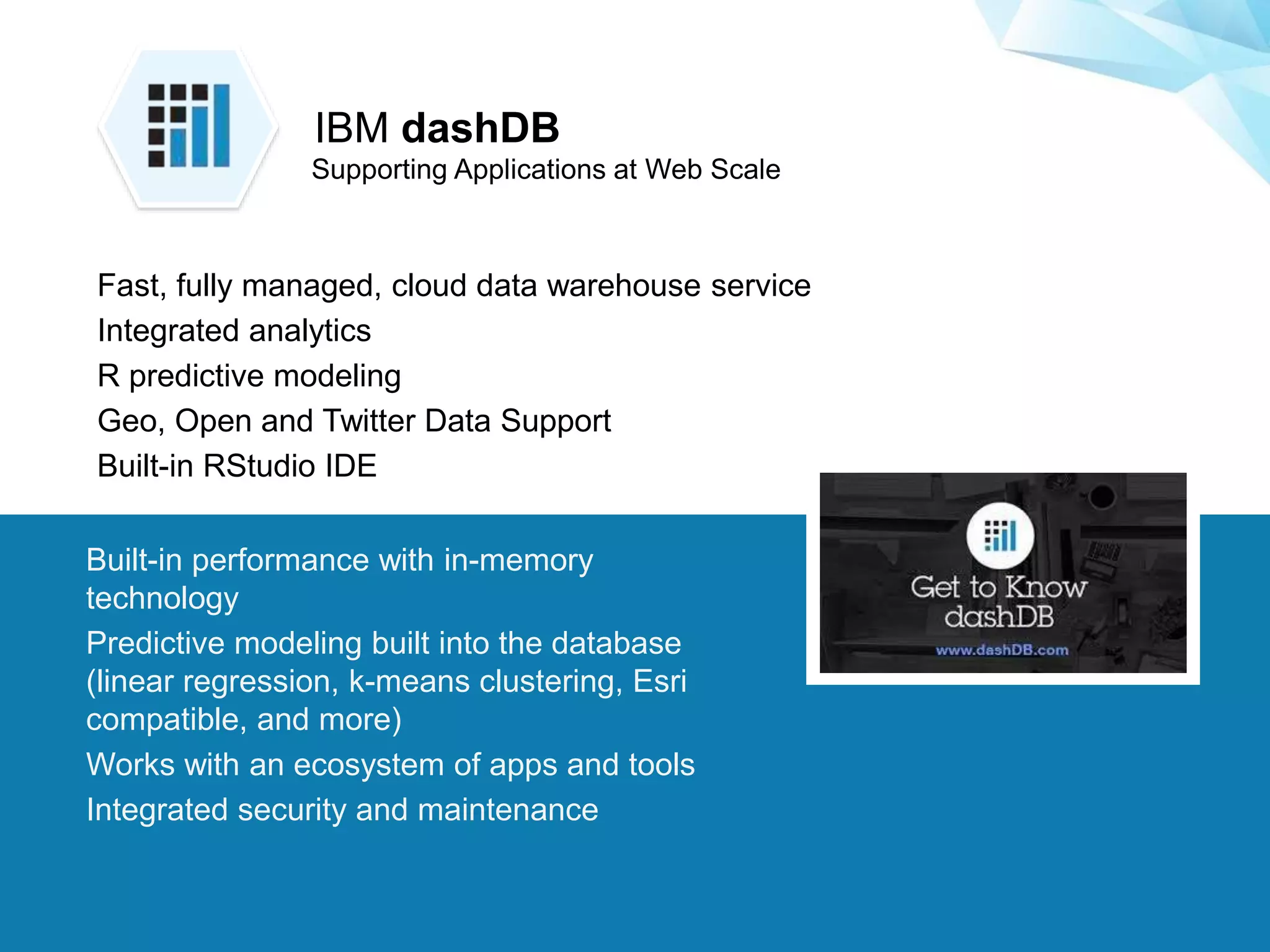 dashDB: the GIS professional’s bridge to mainstream IT systems | PPT
