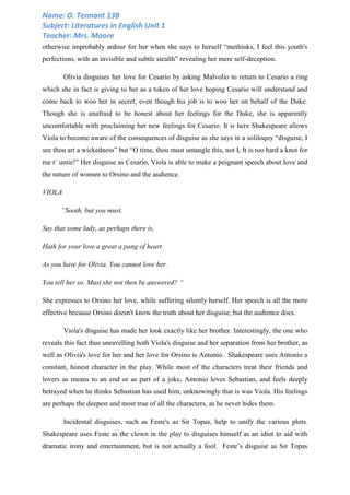 Literatures in English Unit 1 - Essay on Twelfth Night | DOCX