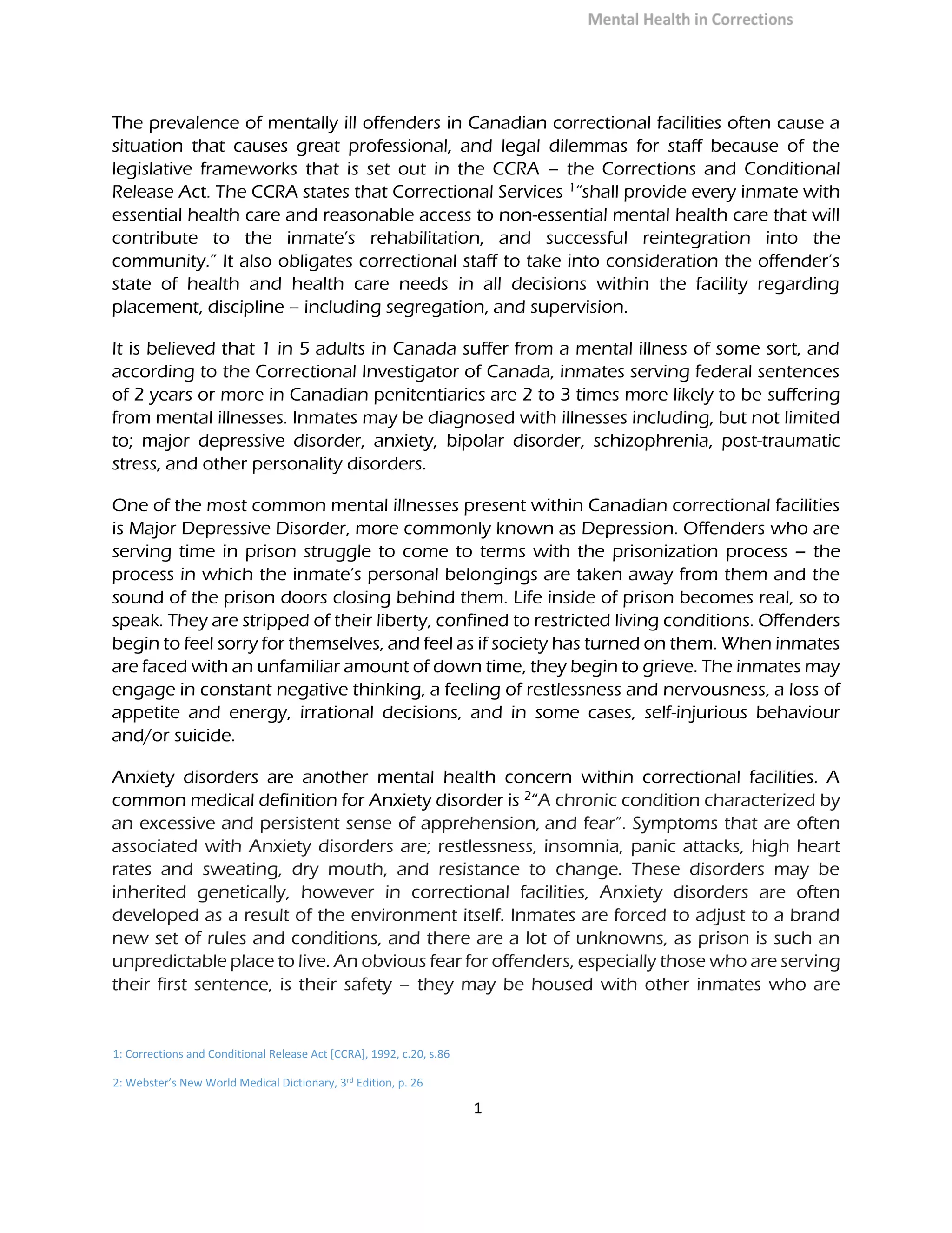 Mental Health in Corrections | PDF