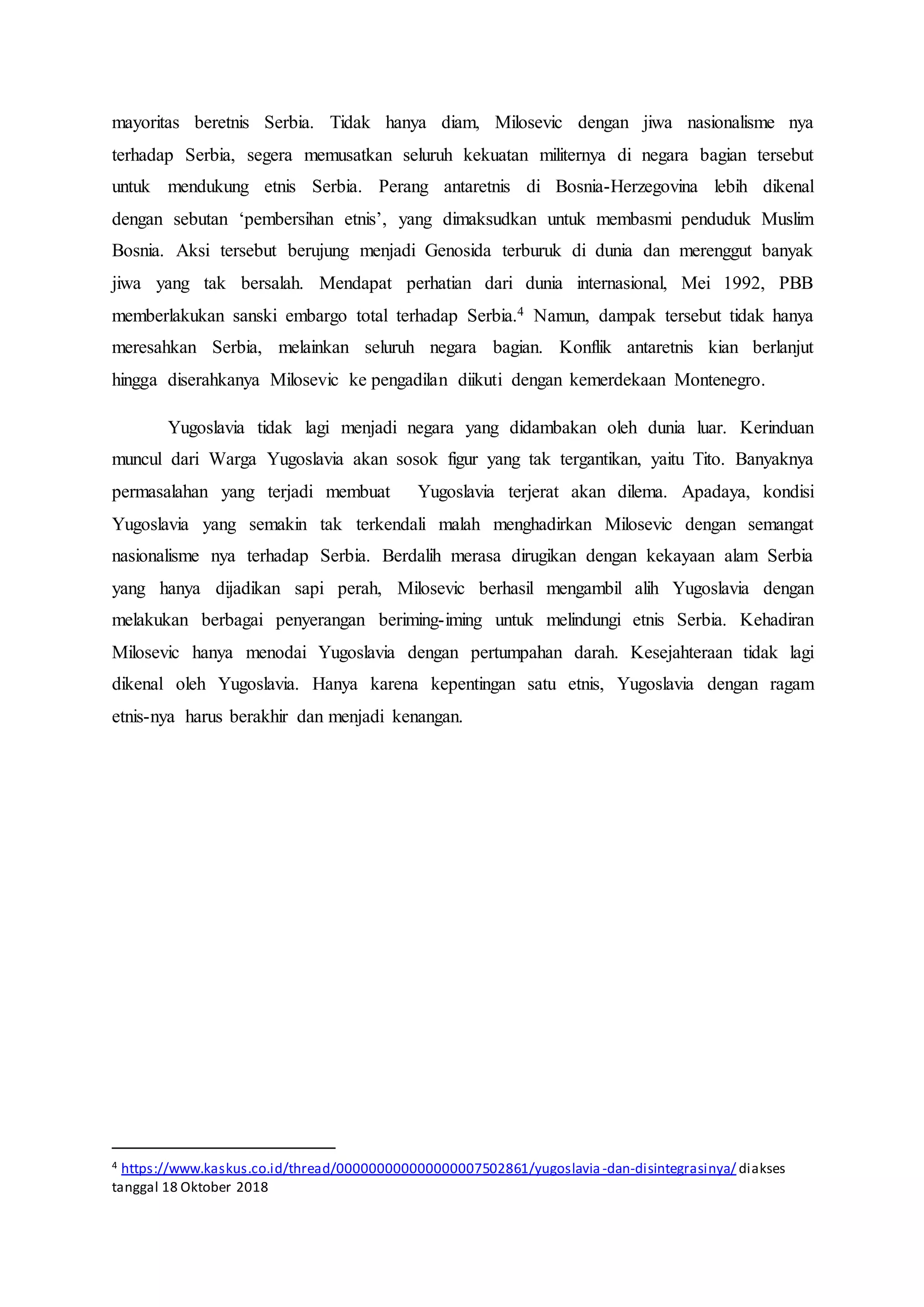 Contoh Essay Perpecahan Yugoslavia | PDF