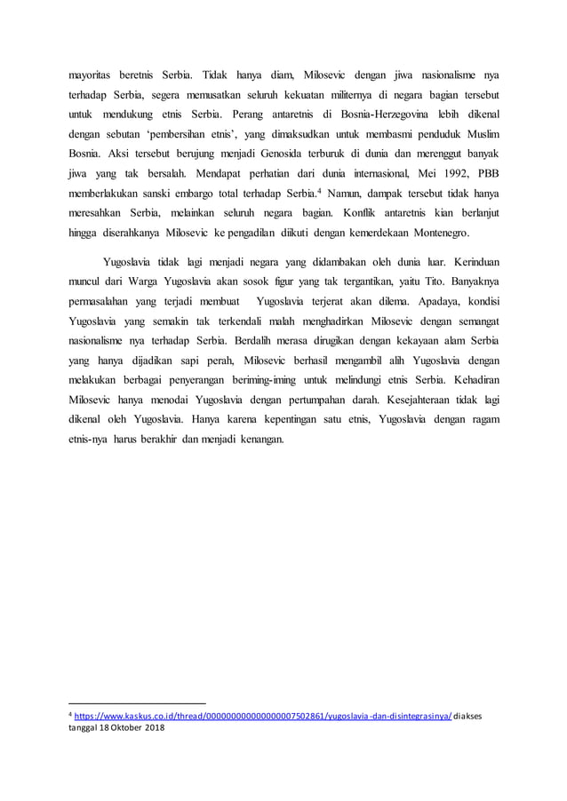 Contoh Essay Perpecahan Yugoslavia | PDF