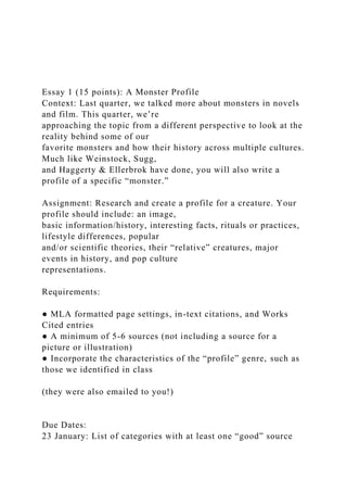 Essay 1 (15 points) A Monster Profile Context Last quarter.docx