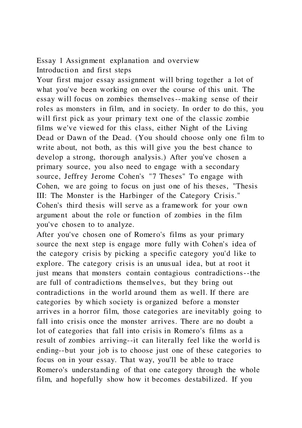 Essay 1 Assignment explanation and overviewIntroduction and firs | PDF