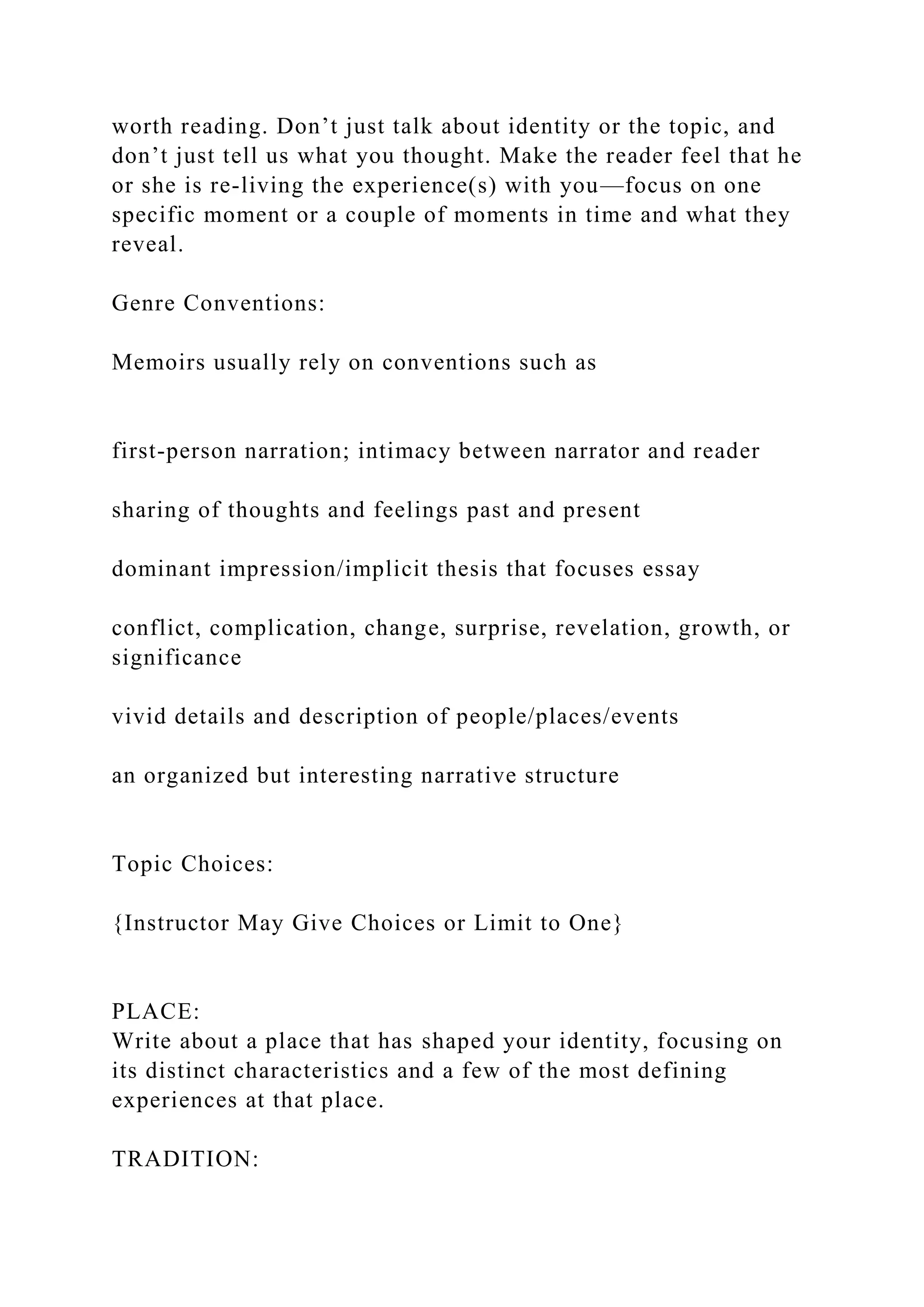 Essay 1 MemoirLength2-3 pages double-spaced ONLY! Do not ex.docx