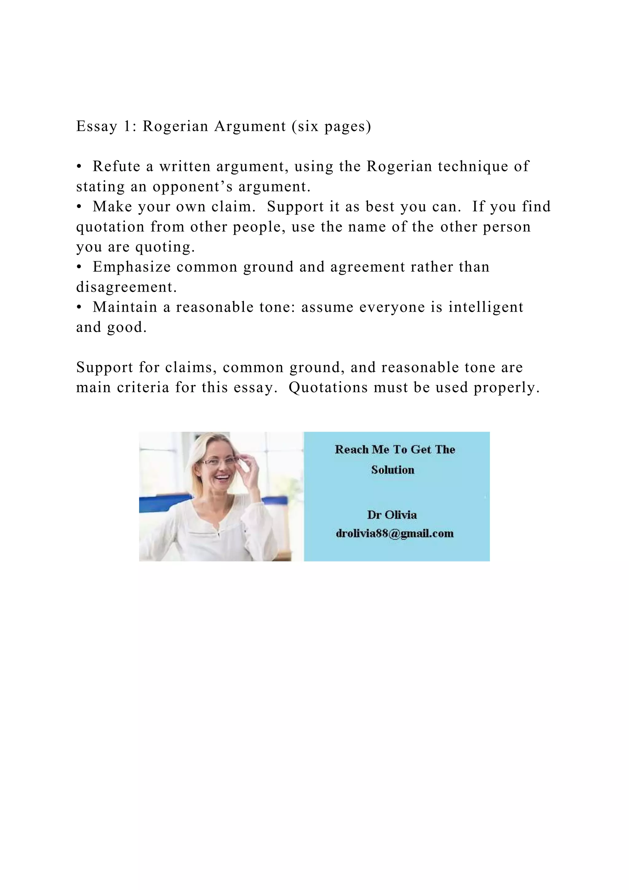 Essay 1 Rogerian Argument (six pages)• Refute a written argu.docx