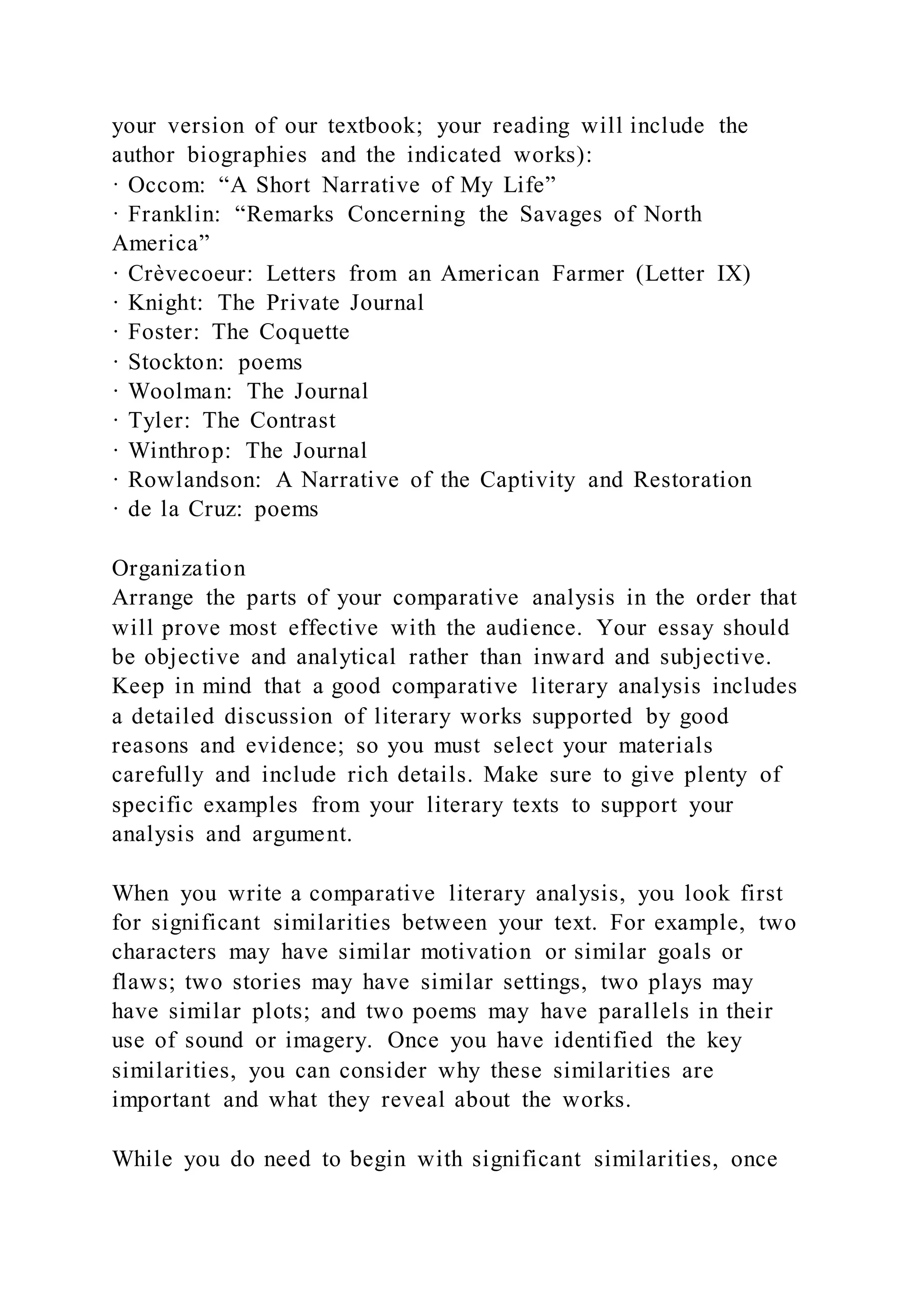 Essay 2 Comparative Literary AnalysisENGL 2327 Survey of Ame | DOCX ...