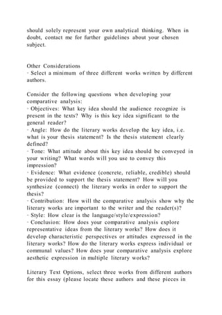 Essay 2 Comparative Literary AnalysisENGL 2327 Survey of Ame | DOCX ...