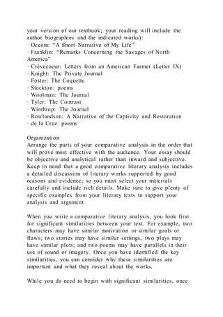 Essay 2 Comparative Literary AnalysisENGL 2327 Survey of Ame | DOCX ...