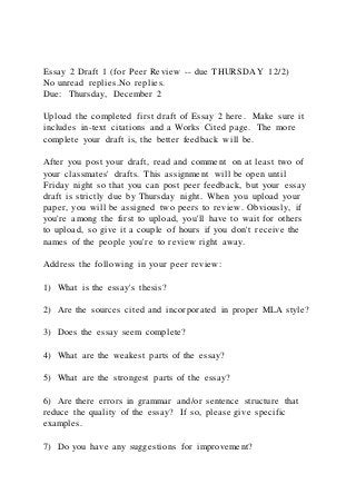 Essay 2 Draft 1 (for Peer Review -- due THURSDAY 122)No unread | DOCX