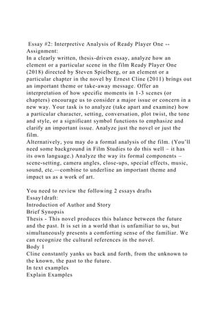 Essay #2 Interpretive Analysis of Ready Player One -- Assignme.docx