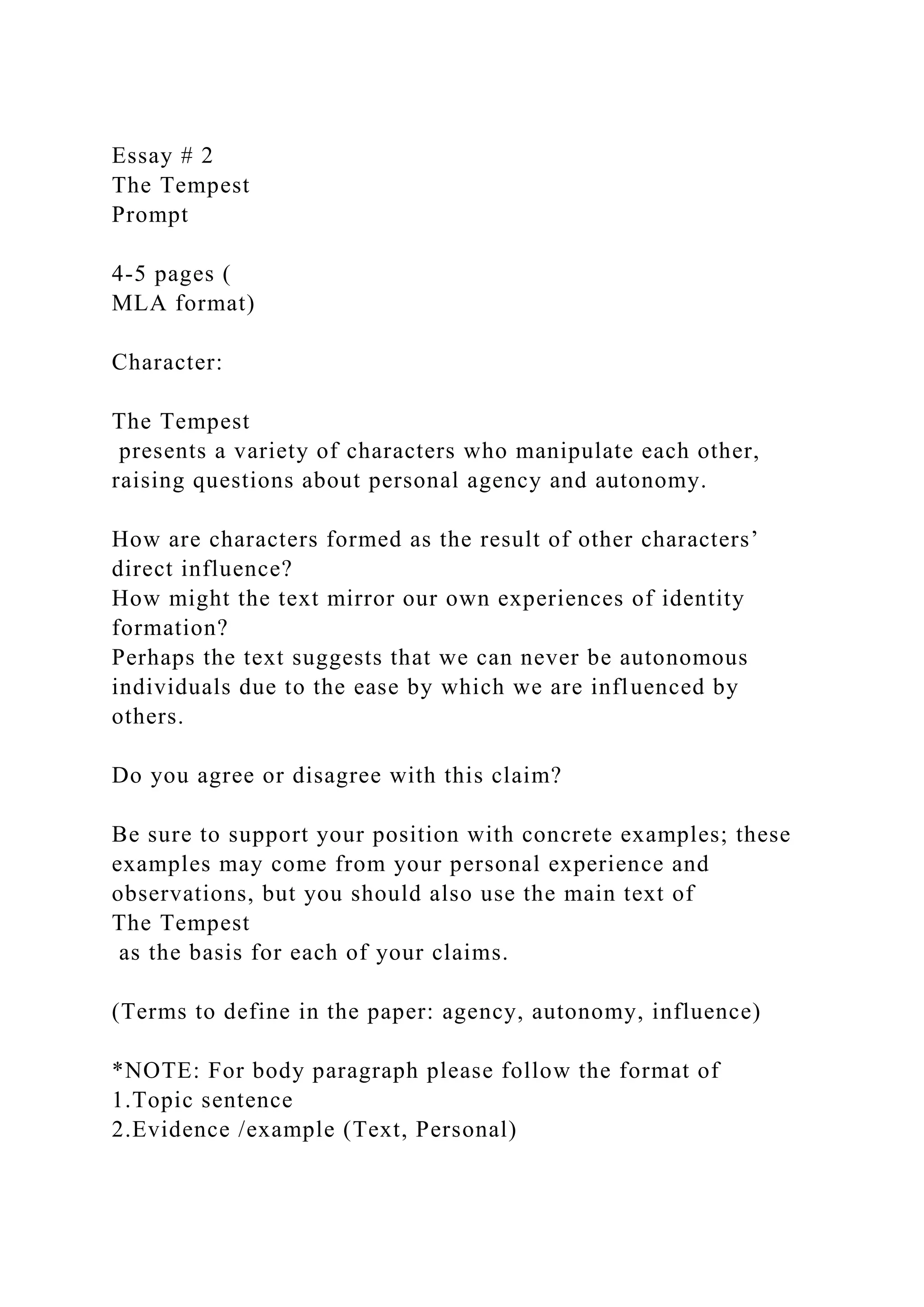 Essay # 2 The Tempest Prompt4-5 pages (MLA format)Char.docx